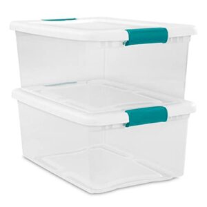 Sterilite+14948012+15+Quart+WhiteClear+Plastic+Storage+Box+With+Blue+Aquarium+Latches