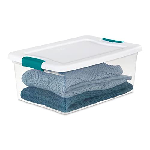 Sterilite+14948012+15+Quart+WhiteClear+Plastic+Storage+Box+With+Blue+Aquarium+Latches