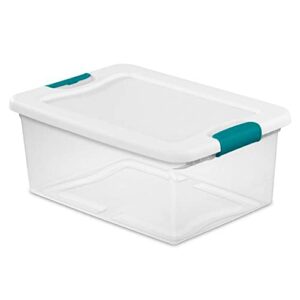 Sterilite+14948012+15+Quart+WhiteClear+Plastic+Storage+Box+With+Blue+Aquarium+Latches