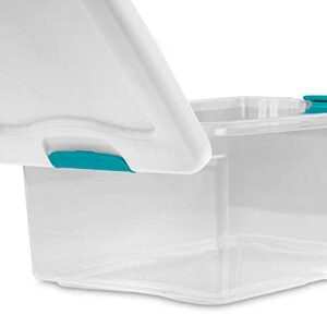 Sterilite+14948012+15+Quart+WhiteClear+Plastic+Storage+Box+With+Blue+Aquarium+Latches