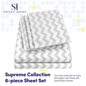 King Size Bed Sheets - 6 Piece 1500 Supreme Collection Fine Brushed Microfiber Deep Pocket King Sheet Set Bedding - 2 Extra Pillow Cases, Great Value, King, Chevron Gray