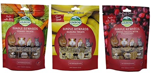 Simple Rewards Small Animal Treats 3 Flavor Variety Bundle (1) Each: Baked Cranberry, Freeze Dried Bananas, Baked Veggie, 1-2 Ounces