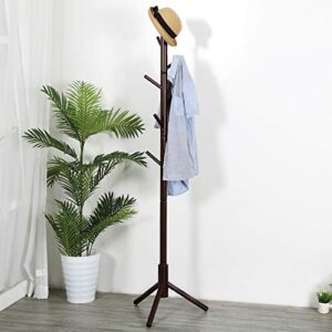 Vlush Sturdy Wooden Coat Rack Stand, Entryway Hall Tree Coat Tree with Solid Base for Hat,Clothes,Purse,Scarves,Handbags,Umbrella-(8 Hooks,Brown)