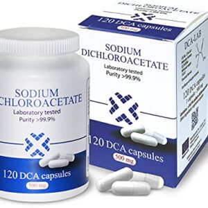 DCA - Sodium Dichloroacetate 500mg - Purity >99.9%, Made in Europe, by DCA-LAB, Certificate of Analysis Included, Tested in a Certified Laboratory, Buy Directly from Manufacturer, 120 Capsules