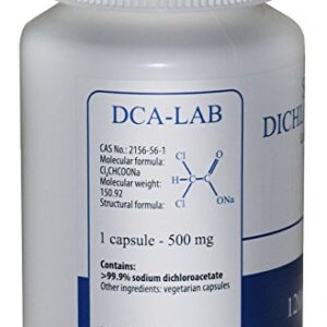 DCA - Sodium Dichloroacetate 500mg - Purity >99.9%, Made in Europe, by DCA-LAB, Certificate of Analysis Included, Tested in a Certified Laboratory, Buy Directly from Manufacturer, 120 Capsules