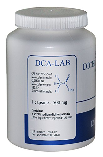 DCA - Sodium Dichloroacetate 500mg - Purity >99.9%, Made in Europe, by DCA-LAB, Certificate of Analysis Included, Tested in a Certified Laboratory, Buy Directly from Manufacturer, 120 Capsules