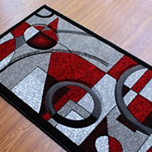 Masada Rugs, Sophia Collection Hand Carved Area Rug Modern Contemporary Red Grey White Black (2 Feet X 7 Feet 3 Inch) Runner