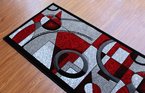 Masada Rugs, Sophia Collection Hand Carved Area Rug Modern Contemporary Red Grey White Black (2 Feet X 7 Feet 3 Inch) Runner