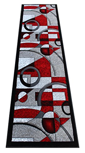 Masada Rugs, Sophia Collection Hand Carved Area Rug Modern Contemporary Red Grey White Black (2 Feet X 7 Feet 3 Inch) Runner