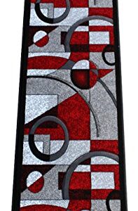 Masada Rugs, Sophia Collection Hand Carved Area Rug Modern Contemporary Red Grey White Black (2 Feet X 7 Feet 3 Inch) Runner