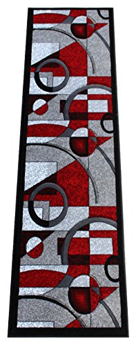 Masada Rugs, Sophia Collection Hand Carved Area Rug Modern Contemporary Red Grey White Black (2 Feet X 7 Feet 3 Inch) Runner