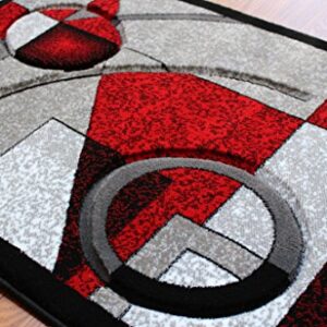 Masada Rugs, Sophia Collection Hand Carved Area Rug Modern Contemporary Red Grey White Black (2 Feet X 7 Feet 3 Inch) Runner