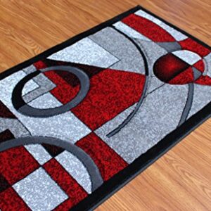 Masada Rugs, Sophia Collection Hand Carved Area Rug Modern Contemporary Red Grey White Black (2 Feet X 7 Feet 3 Inch) Runner