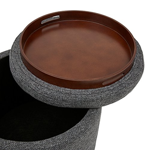 Amazon Brand – Rivet Madison Modern Round Lift-Top Storage Tray Ottoman Pouf, 19.7"W, Caviar