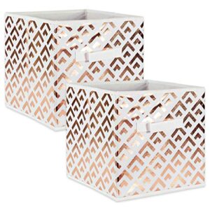 dii non woven polyester metallic diamond storage bin, small set of 2, white/copper