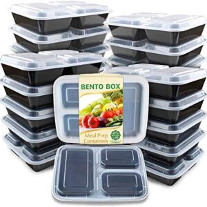 Enther Meal Prep Container 20 Pack 3 Compartments with Lids Food Storage Bento Box BPA Free/Reusable/Stackable Lunch Planning, Microwave/Freezer/Dishwasher Safe, Portion Control 36oz