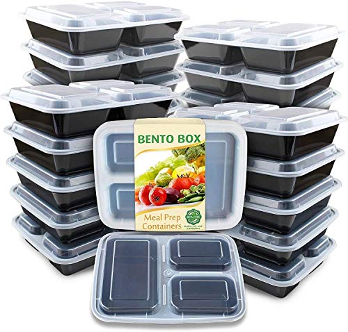 Enther Meal Prep Container 20 Pack 3 Compartments with Lids Food Storage Bento Box BPA Free/Reusable/Stackable Lunch Planning, Microwave/Freezer/Dishwasher Safe, Portion Control 36oz