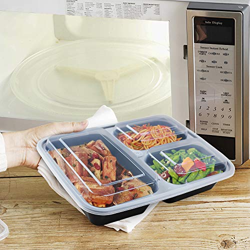 Enther Meal Prep Container 20 Pack 3 Compartments with Lids Food Storage Bento Box BPA Free/Reusable/Stackable Lunch Planning, Microwave/Freezer/Dishwasher Safe, Portion Control 36oz