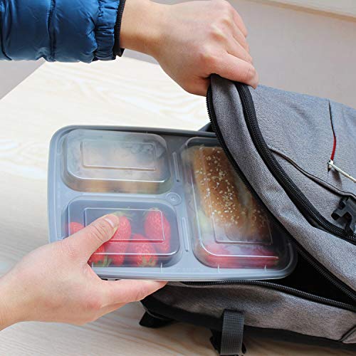 Enther Meal Prep Container 20 Pack 3 Compartments with Lids Food Storage Bento Box BPA Free/Reusable/Stackable Lunch Planning, Microwave/Freezer/Dishwasher Safe, Portion Control 36oz