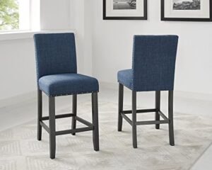 biony blue fabric counter height stools with nailhead trim, set of 2