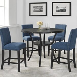 Biony Blue Fabric Counter Height Stools with Nailhead Trim, Set of 2