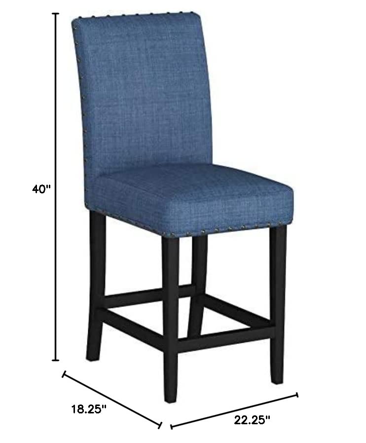 Biony Blue Fabric Counter Height Stools with Nailhead Trim, Set of 2