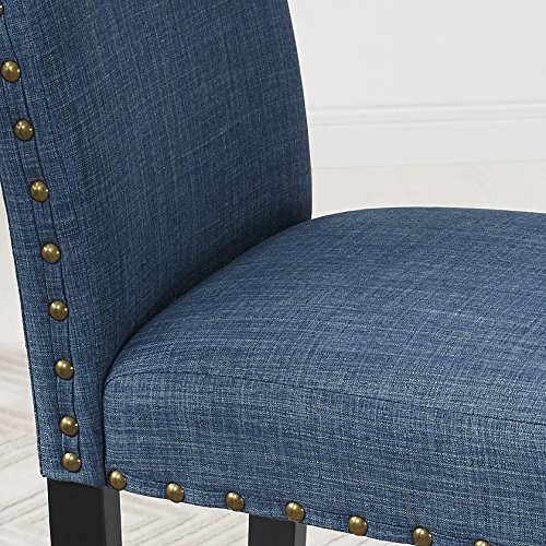 Biony Blue Fabric Counter Height Stools with Nailhead Trim, Set of 2