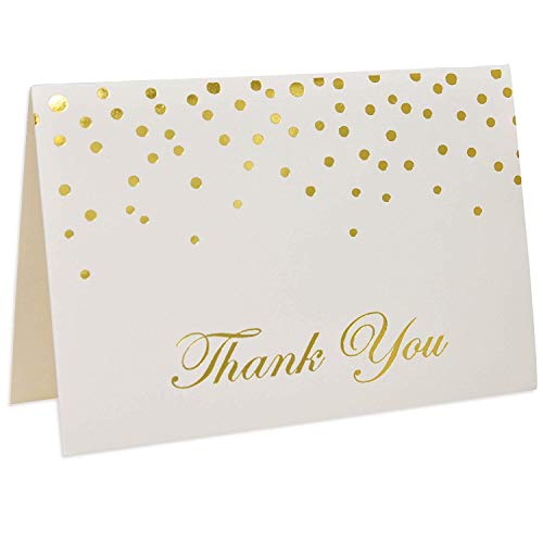 48 Gold Thank You Cards with Envelopes Gold Foil Metallic Dots Bulk Elegant Classy Sparkle Blank for Wedding Baby Shower Bridal Notes Graduation Engagement Birthday