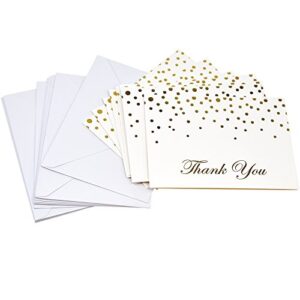 48 Gold Thank You Cards with Envelopes Gold Foil Metallic Dots Bulk Elegant Classy Sparkle Blank for Wedding Baby Shower Bridal Notes Graduation Engagement Birthday