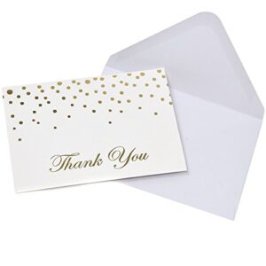 48 Gold Thank You Cards with Envelopes Gold Foil Metallic Dots Bulk Elegant Classy Sparkle Blank for Wedding Baby Shower Bridal Notes Graduation Engagement Birthday