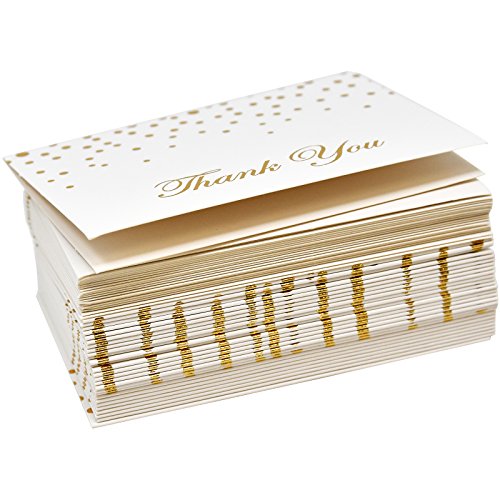 48 Gold Thank You Cards with Envelopes Gold Foil Metallic Dots Bulk Elegant Classy Sparkle Blank for Wedding Baby Shower Bridal Notes Graduation Engagement Birthday