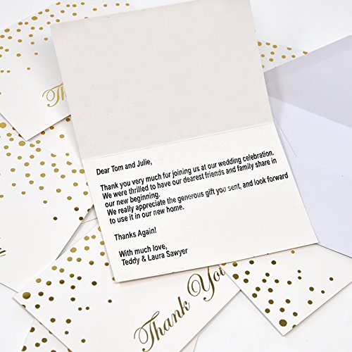 48 Gold Thank You Cards with Envelopes Gold Foil Metallic Dots Bulk Elegant Classy Sparkle Blank for Wedding Baby Shower Bridal Notes Graduation Engagement Birthday