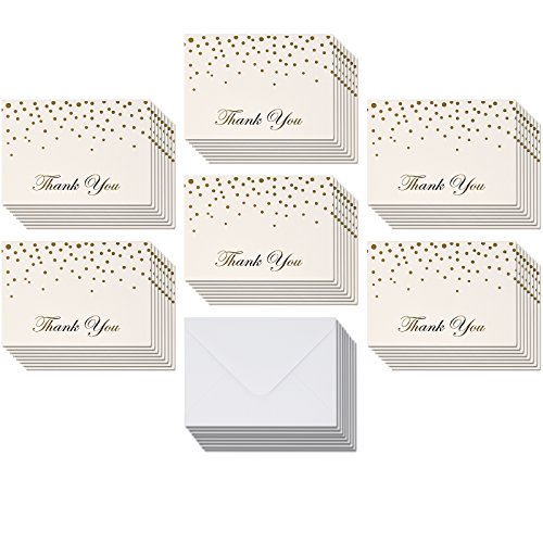 48 Gold Thank You Cards with Envelopes Gold Foil Metallic Dots Bulk Elegant Classy Sparkle Blank for Wedding Baby Shower Bridal Notes Graduation Engagement Birthday