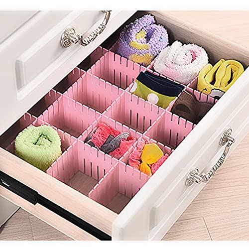 ZZ Lighting 8 Pcs Plastic DIY Grid Drawer Divider Finishing Shelves for Home Tidy Closet Makeup Socks Underwear Kitchenware Pink