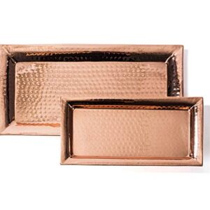 Colleta Home Hammered Tray – Set of 2, Serving Platter 16x8 Inch, Rectangular Serving Dish 12x6 Inch, Pure Copper, Stackable - Nesting Trays (2 Pack Copper Rectangle)