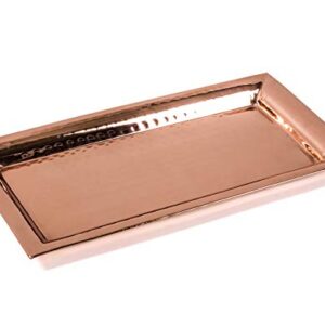 Colleta Home Hammered Tray – Set of 2, Serving Platter 16x8 Inch, Rectangular Serving Dish 12x6 Inch, Pure Copper, Stackable - Nesting Trays (2 Pack Copper Rectangle)