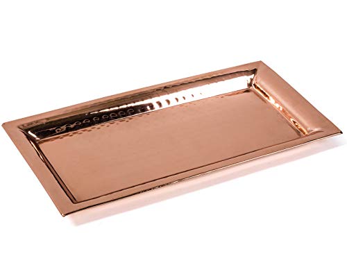 Colleta Home Hammered Tray – Set of 2, Serving Platter 16x8 Inch, Rectangular Serving Dish 12x6 Inch, Pure Copper, Stackable - Nesting Trays (2 Pack Copper Rectangle)