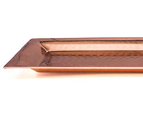 Colleta Home Hammered Tray – Set of 2, Serving Platter 16x8 Inch, Rectangular Serving Dish 12x6 Inch, Pure Copper, Stackable - Nesting Trays (2 Pack Copper Rectangle)