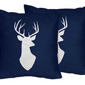 Sweet Jojo Designs Navy White Deer Decorative Accent Throw Pillows for Navy Blue, Mint and Grey Woodsy Boys Bedding Sets - Set of 2