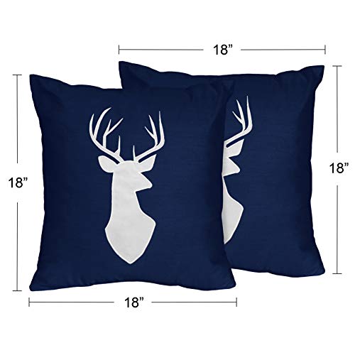 Sweet Jojo Designs Navy White Deer Decorative Accent Throw Pillows for Navy Blue, Mint and Grey Woodsy Boys Bedding Sets - Set of 2