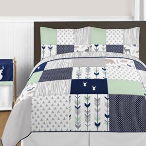 Sweet Jojo Designs Navy White Deer Decorative Accent Throw Pillows for Navy Blue, Mint and Grey Woodsy Boys Bedding Sets - Set of 2