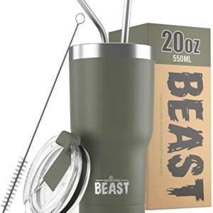 Beast 20 oz Tumbler Stainless Steel Vacuum Insulated Coffee Ice Cup Double Wall Travel Flask (Army Green)