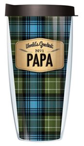 world's greatest papa blue flannel design 22 ounce traveler tumbler mug with lid