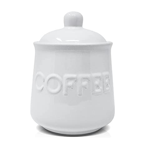 Kovot Ceramic Coffee Canister - Embossed Coffee Jar with Air-Sealed Lid - Best Coffee Preserver - Airscape Coffee Container - Easy to Wash, Color: Ivory White, Measures: 6”H