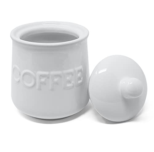 Kovot Ceramic Coffee Canister - Embossed Coffee Jar with Air-Sealed Lid - Best Coffee Preserver - Airscape Coffee Container - Easy to Wash, Color: Ivory White, Measures: 6”H