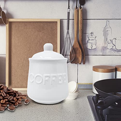 Kovot Ceramic Coffee Canister - Embossed Coffee Jar with Air-Sealed Lid - Best Coffee Preserver - Airscape Coffee Container - Easy to Wash, Color: Ivory White, Measures: 6”H