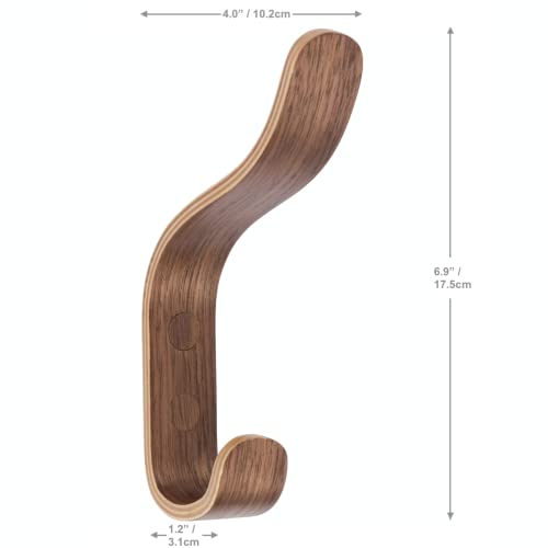 Plywood Wall Hooks Set of 4 Wood Coat Hooks Hanging Clothes Hats Robes Towels Walnut Wooden