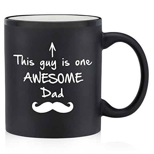 One Awesome Dad Funny Coffee Mug - Best Dad Gifts from Daughter, Son, Wife - Unique Gifts for Dad, Men - Cool Birthday Present Ideas for Husband, Father, Him - Novelty Dad Mug, Fun Cup (Matte Black)