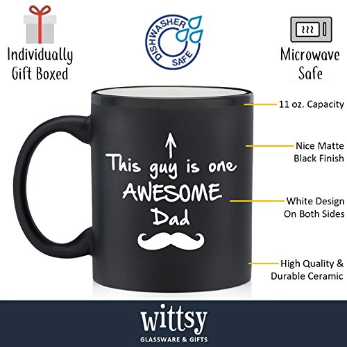 One Awesome Dad Funny Coffee Mug - Best Dad Gifts from Daughter, Son, Wife - Unique Gifts for Dad, Men - Cool Birthday Present Ideas for Husband, Father, Him - Novelty Dad Mug, Fun Cup (Matte Black)