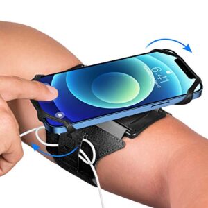 vup running armband 360°rotatable for iphone 14/13/pro max/pro/mini/12/11/se/xs/xr/x/8/7/plus, fits all 4-6.7 inch smartphones, with key holder phone armband for running hiking biking (black)